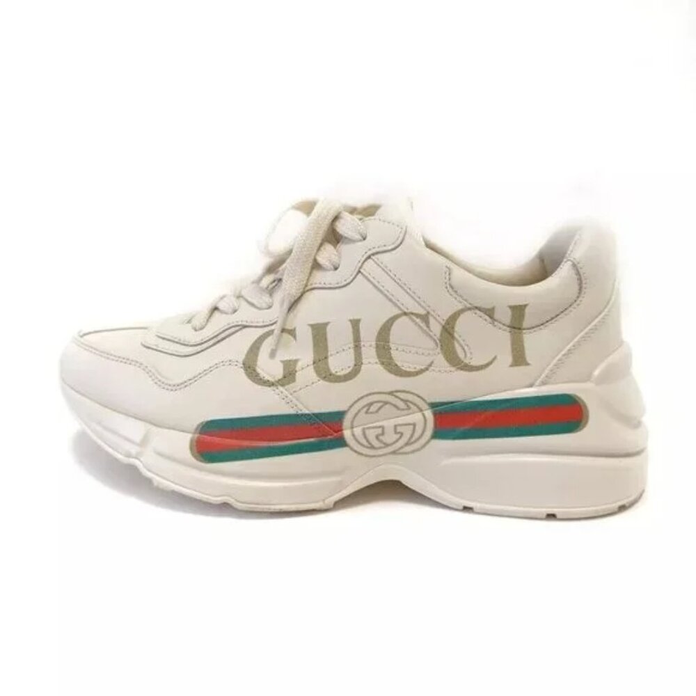 100% Auth GUCCI Ryton Logo Leather Sneakers 528892 Cr… - Gem